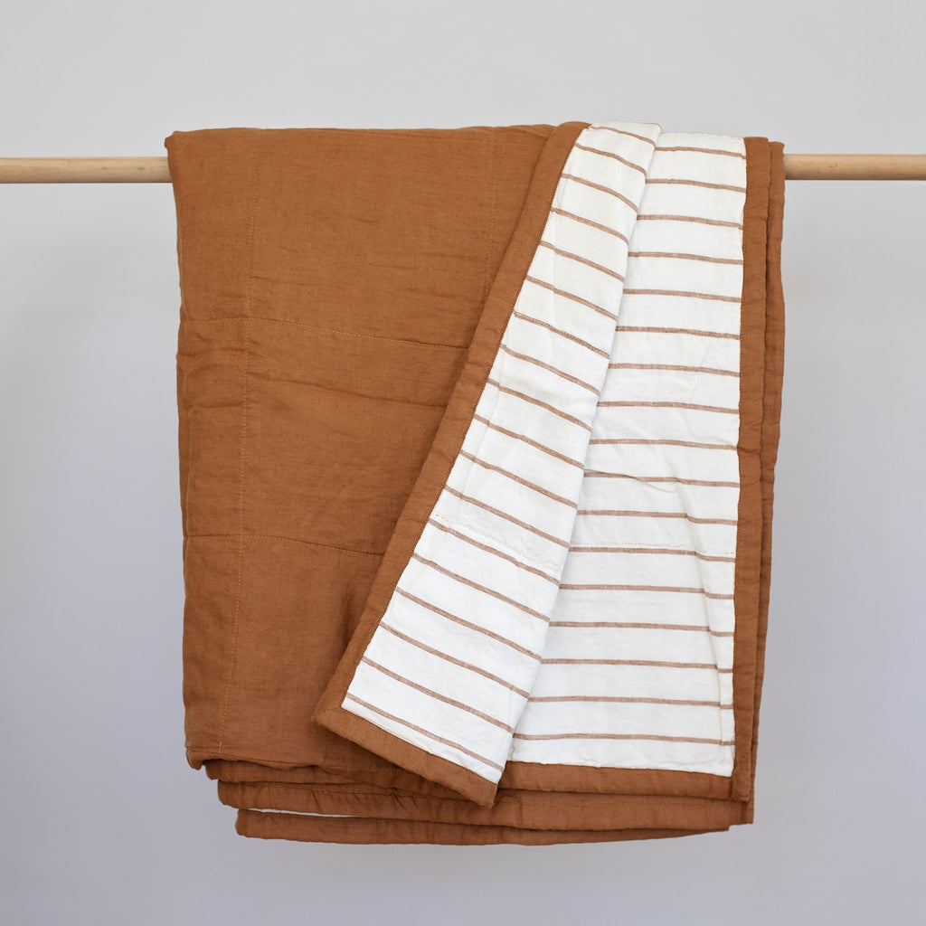 Caramel and Stripe Linen Quilt l The Linen Project – thelinenproject